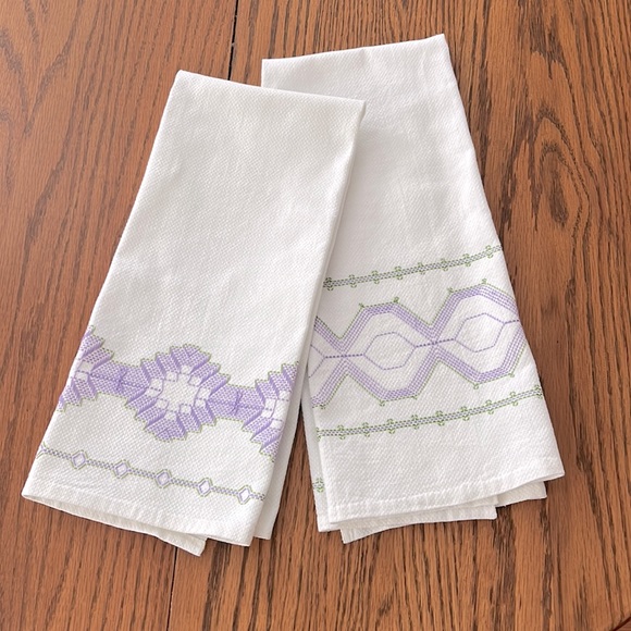Vintage | Dining | Vintage Mcm Hand Embroidered Kitchen Dish Towels Geometric Pattern Set Of 2 ...